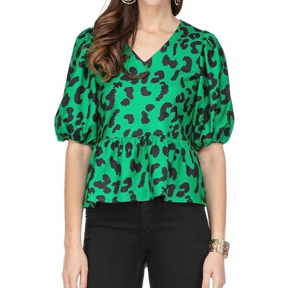 Jade | Tops | New Jade Ruffles Hem Top In Green Cheetah | Poshmark